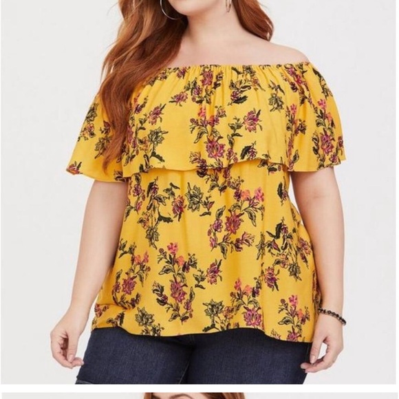 torrid | Tops | Torrid Offshoulder Mustard Yellow Floral Top Size 4 ...